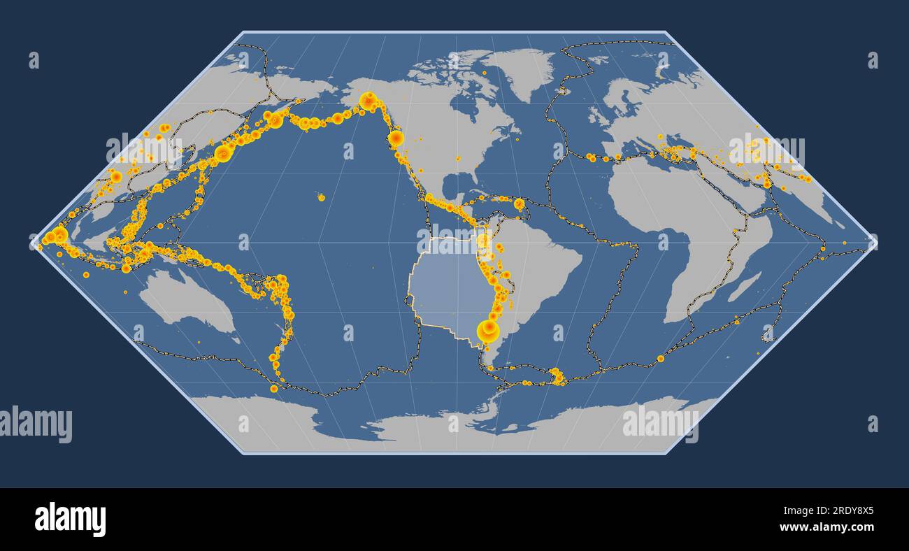 Nazca tectonic plate on the solid contour map in the Eckert I ...