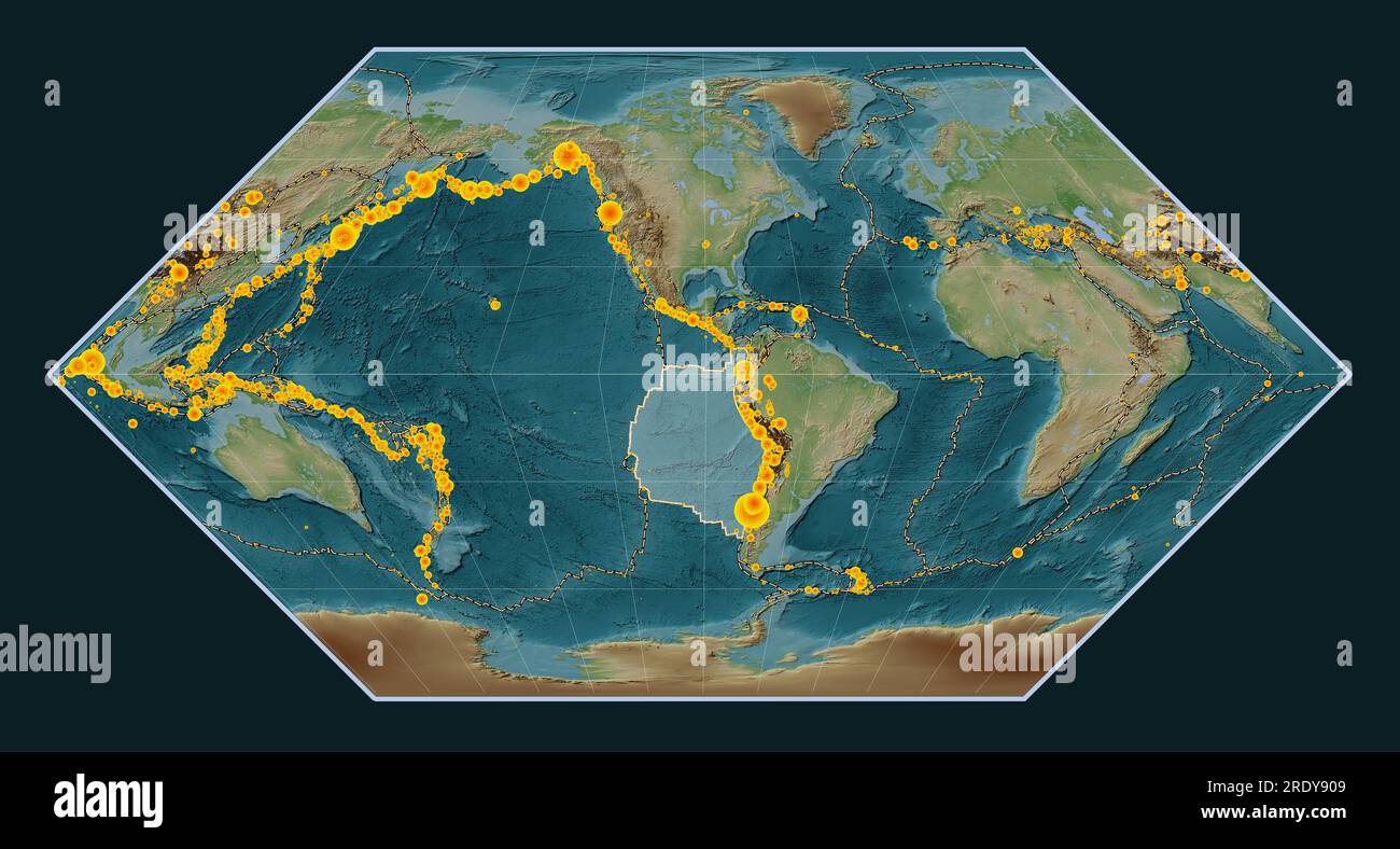 Nazca tectonic plate on the Wiki style elevation map in the Eckert I ...