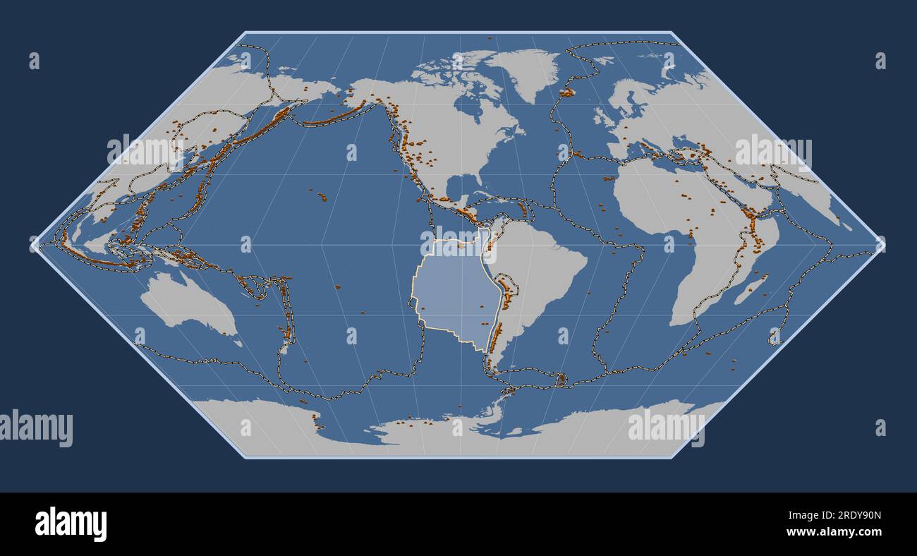 Nazca tectonic plate on the solid contour map in the Eckert I ...