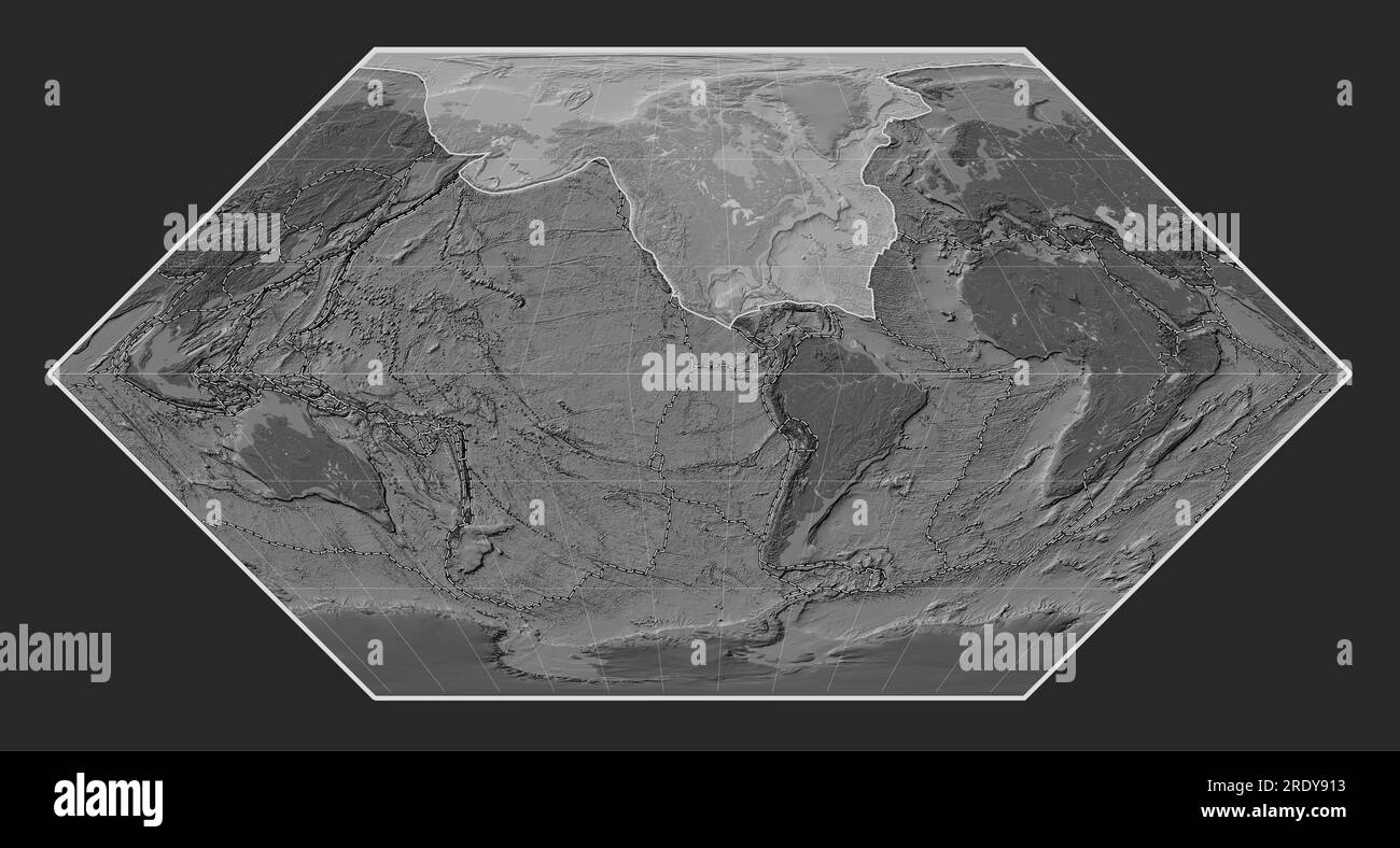 North American tectonic plate on the bilevel elevation map in the ...