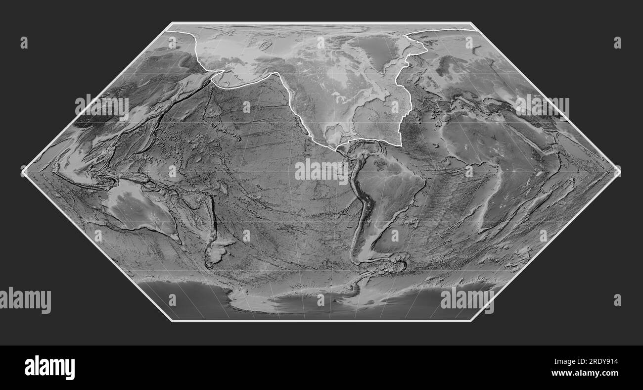 North American tectonic plate on the grayscale elevation map in the ...