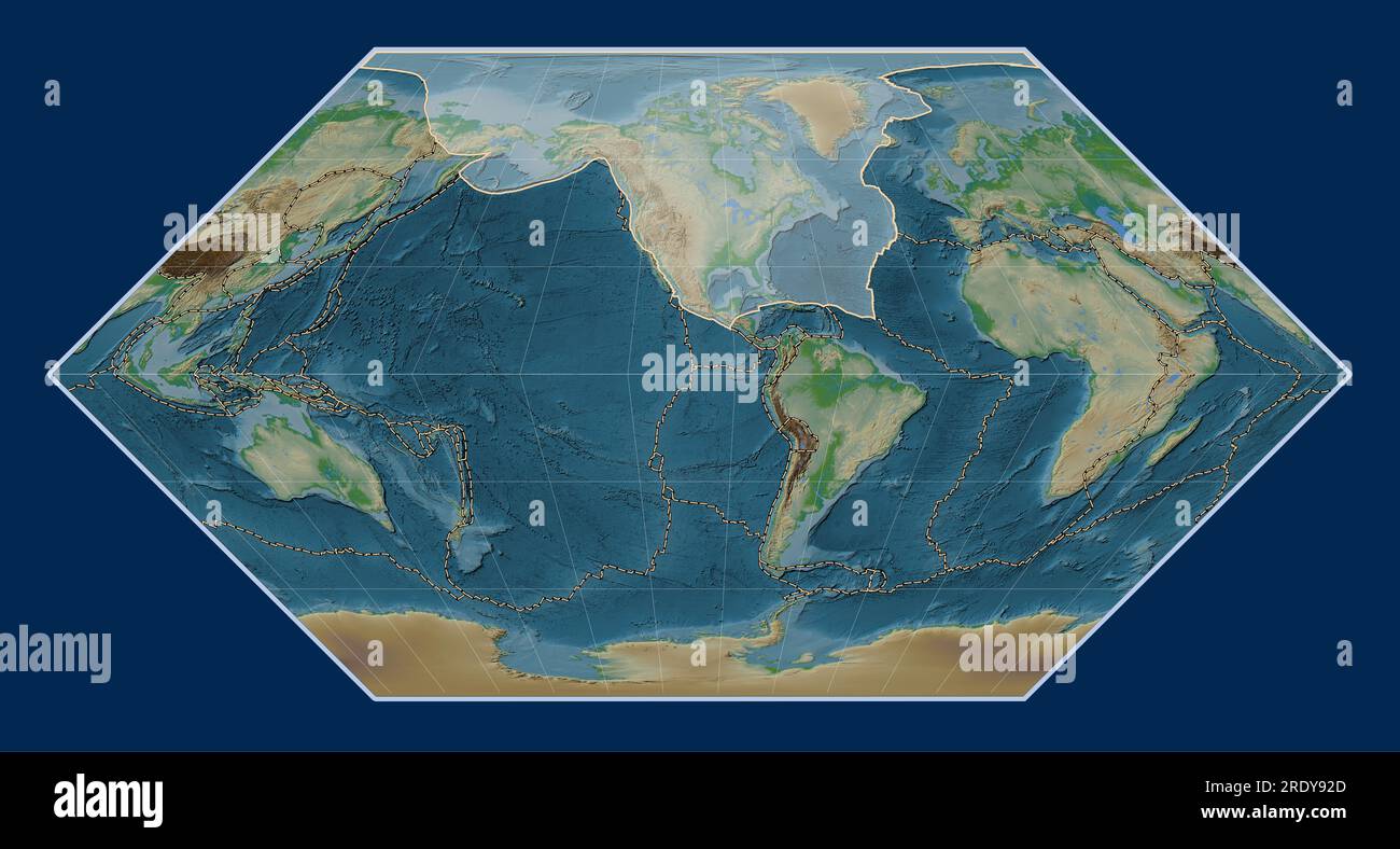 North American tectonic plate on the physical elevation map in the ...