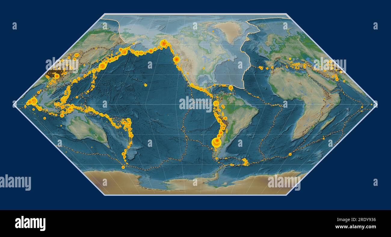 North American tectonic plate on the physical elevation map in the ...