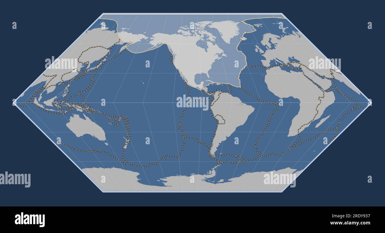 North American tectonic plate on the solid contour map in the Eckert I ...