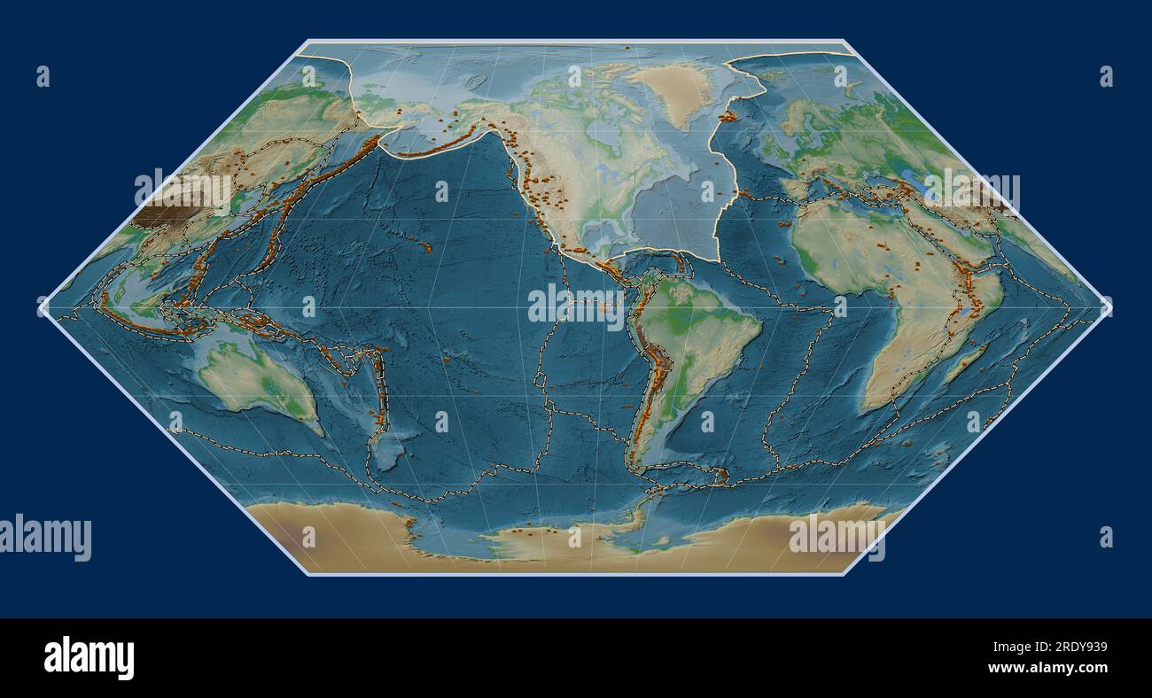 North American tectonic plate on the physical elevation map in the ...