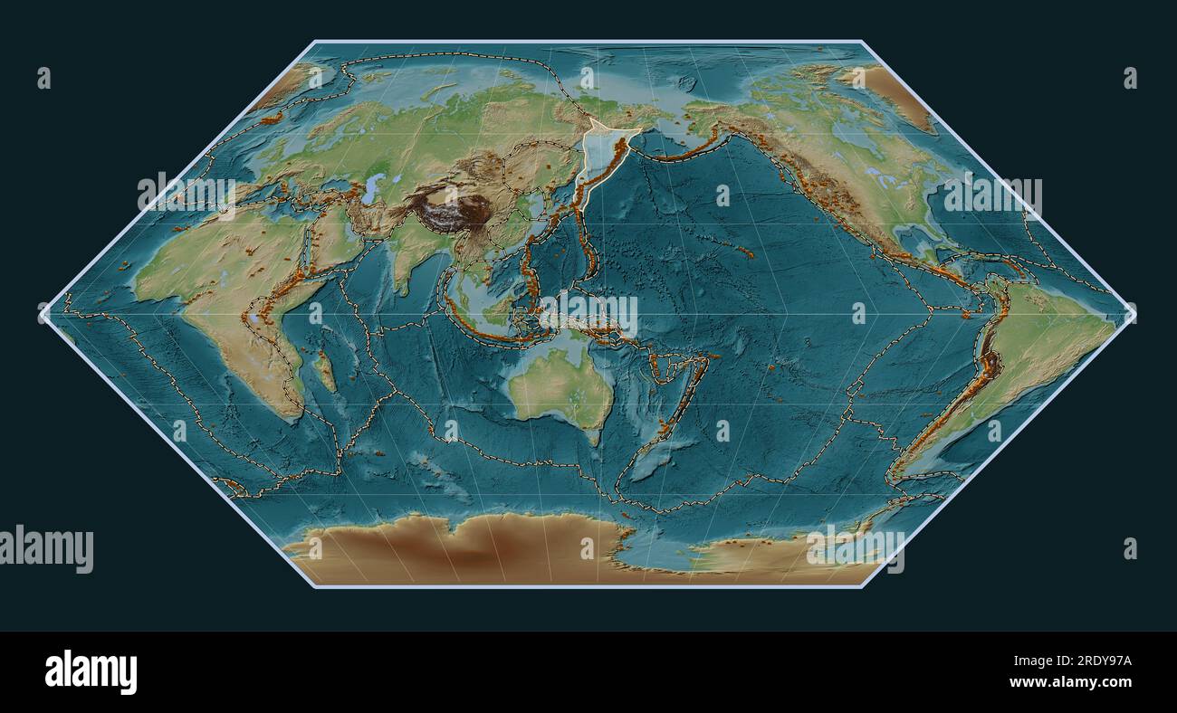 Okhotsk tectonic plate on the Wiki style elevation map in the Eckert I ...