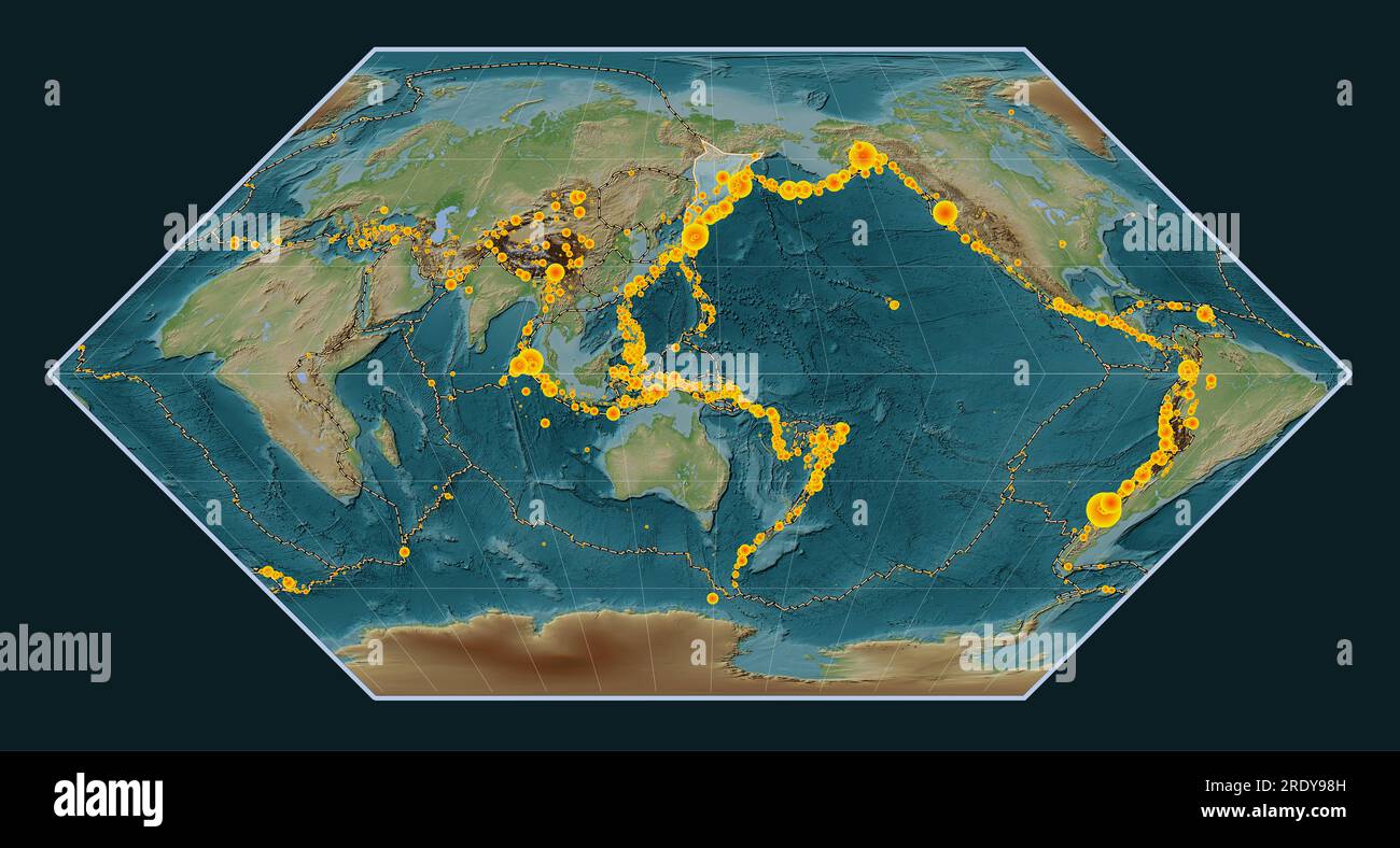 Okhotsk tectonic plate on the Wiki style elevation map in the Eckert I ...