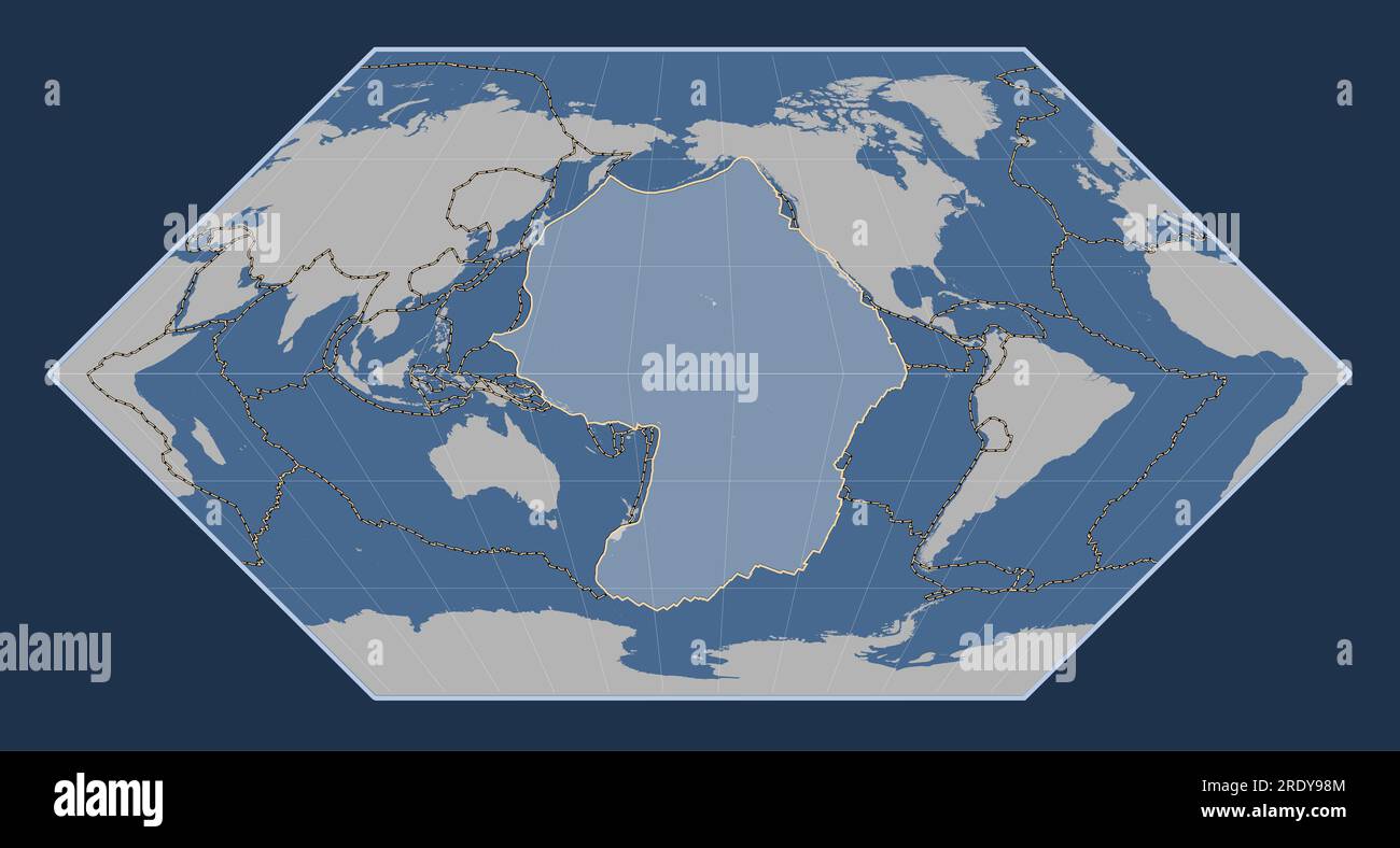 Pacific tectonic plate on the solid contour map in the Eckert I ...