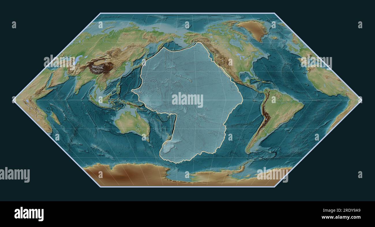 Pacific tectonic plate on the Wiki style elevation map in the Eckert I ...