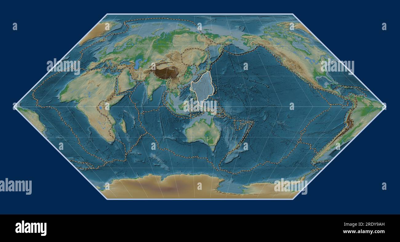 Philippine Sea tectonic plate on the physical elevation map in the ...