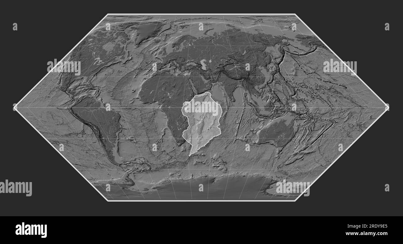 Somalian tectonic plate on the bilevel elevation map in the Eckert I ...