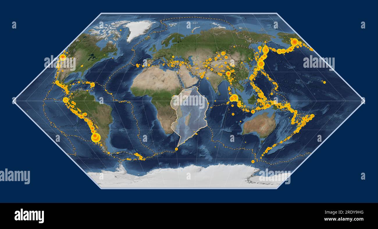 Somalian tectonic plate on the Blue Marble satellite map in the Eckert ...