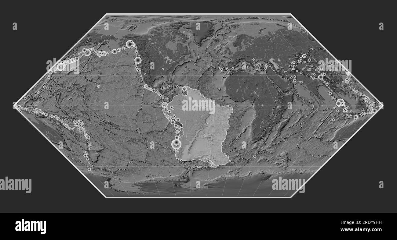 South American tectonic plate on the bilevel elevation map in the ...