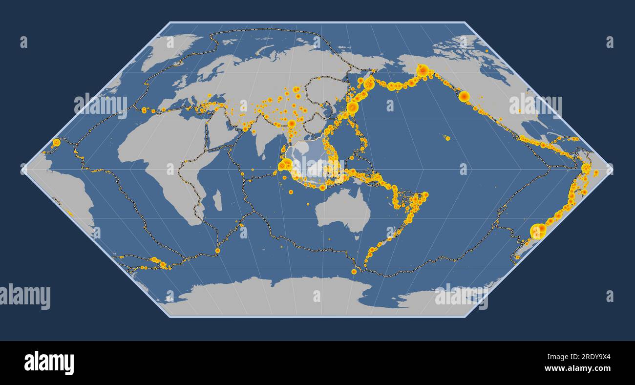 Sunda tectonic plate on the solid contour map in the Eckert I ...