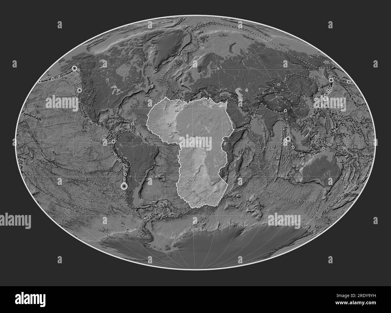 African tectonic plate on the bilevel elevation map in the Fahey ...