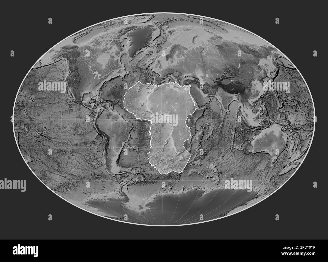 African Tectonic Plate On The Grayscale Elevation Map In The Fahey