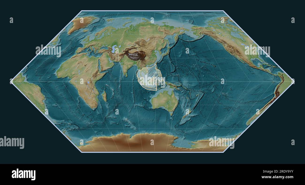 Sunda tectonic plate on the Wiki style elevation map in the Eckert I ...