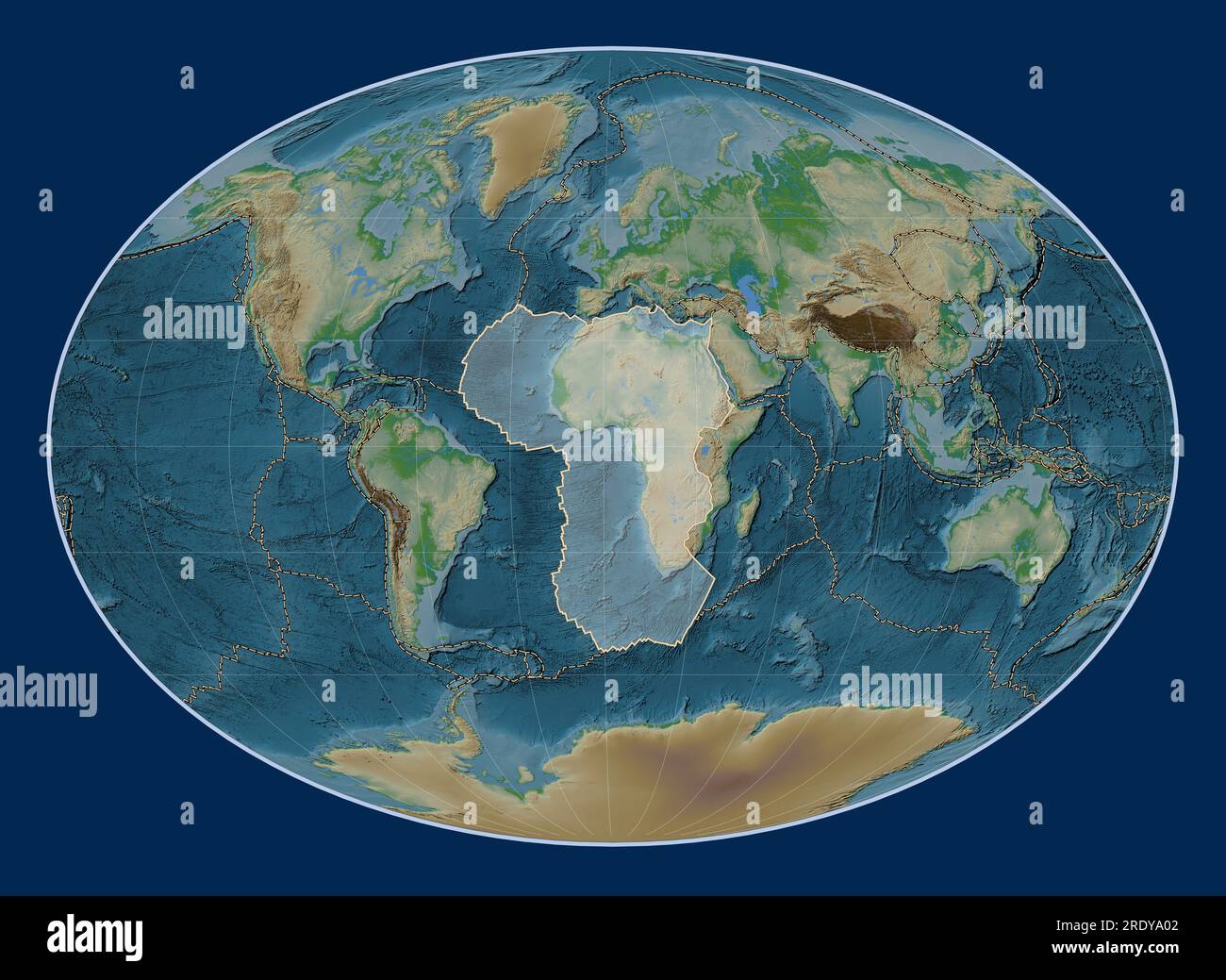 African tectonic plate on the physical elevation map in the Fahey ...