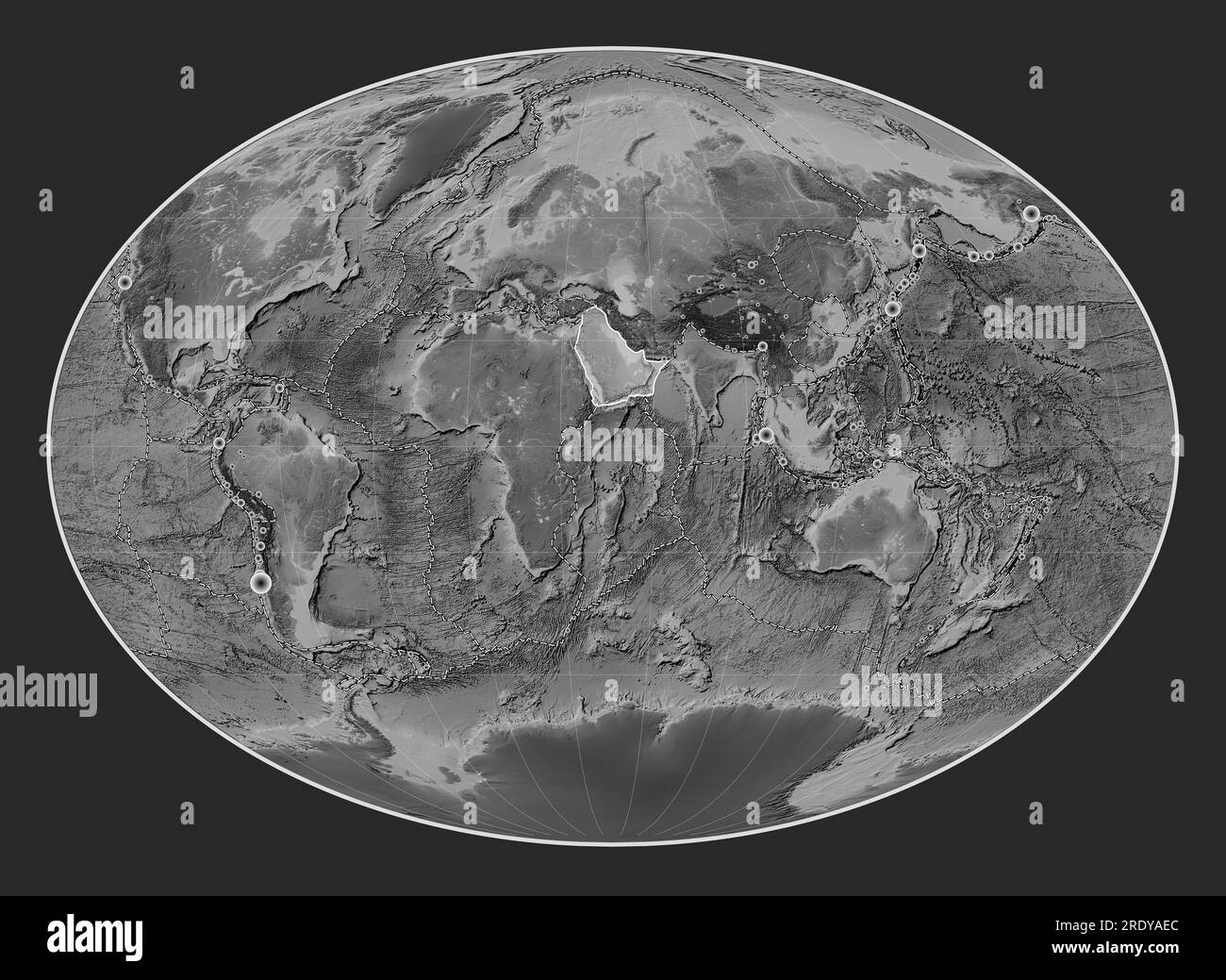 Arabian Tectonic Plate On The Grayscale Elevation Map In The Fahey Projection Centered