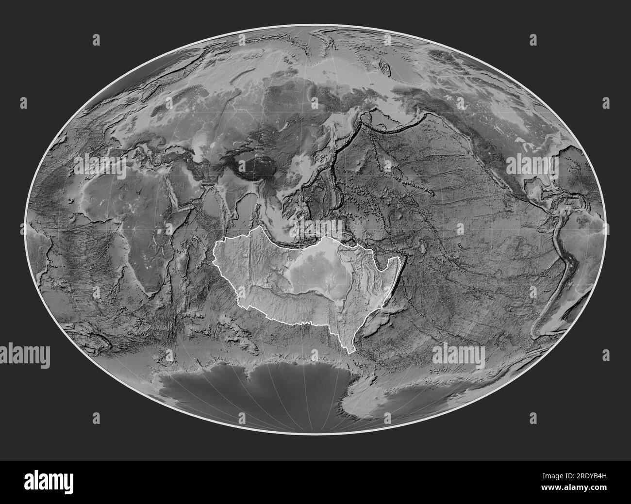 Australian Tectonic Plate On The Grayscale Elevation Map In The Fahey Projection Centered