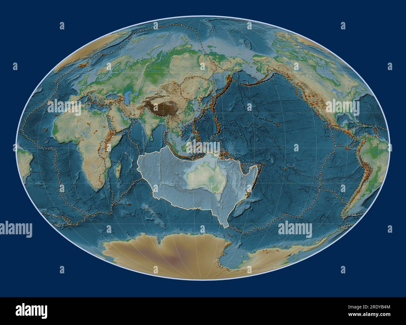 Australian tectonic plate on the physical elevation map in the Fahey ...