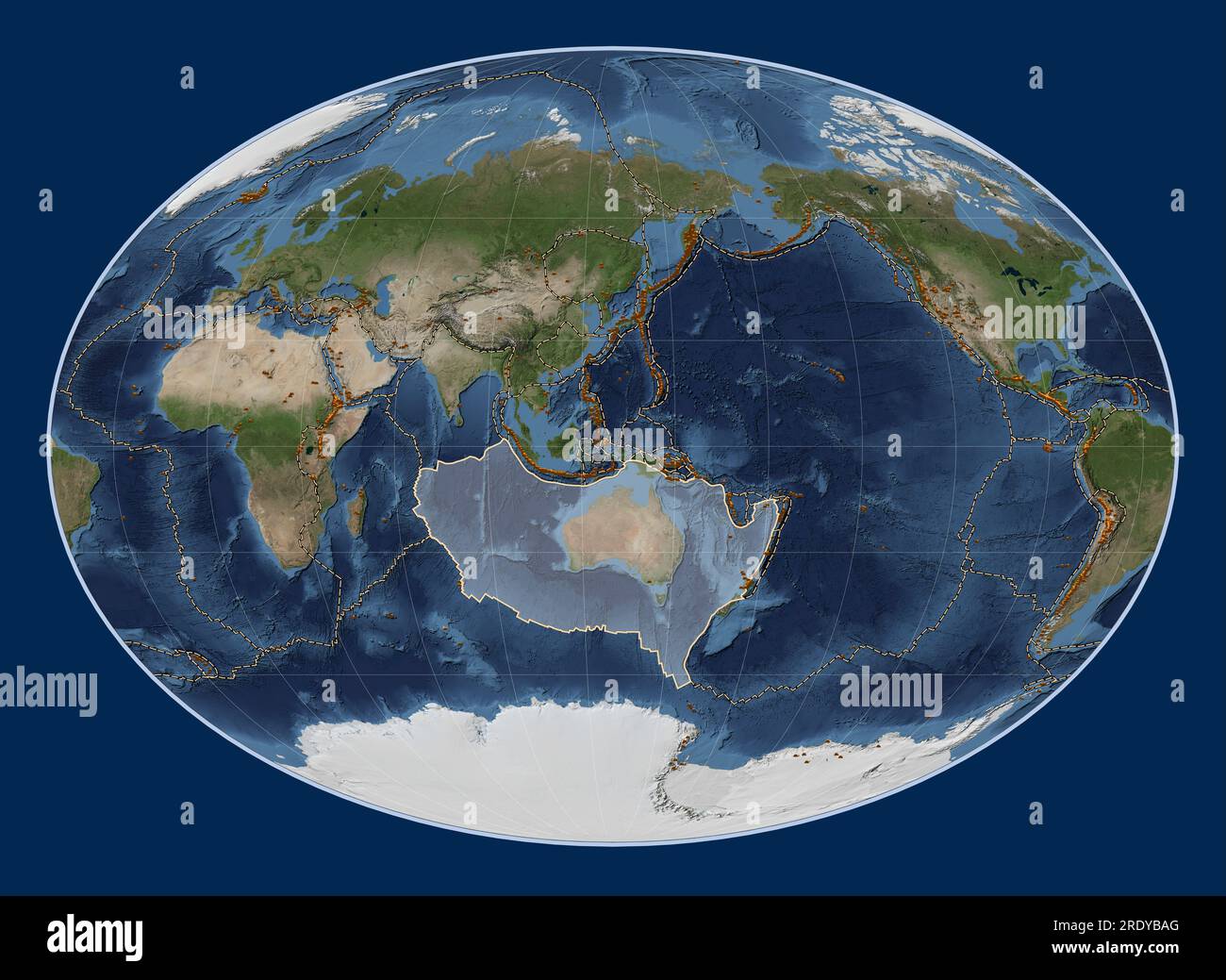 Australian tectonic plate on the Blue Marble satellite map in the Fahey ...