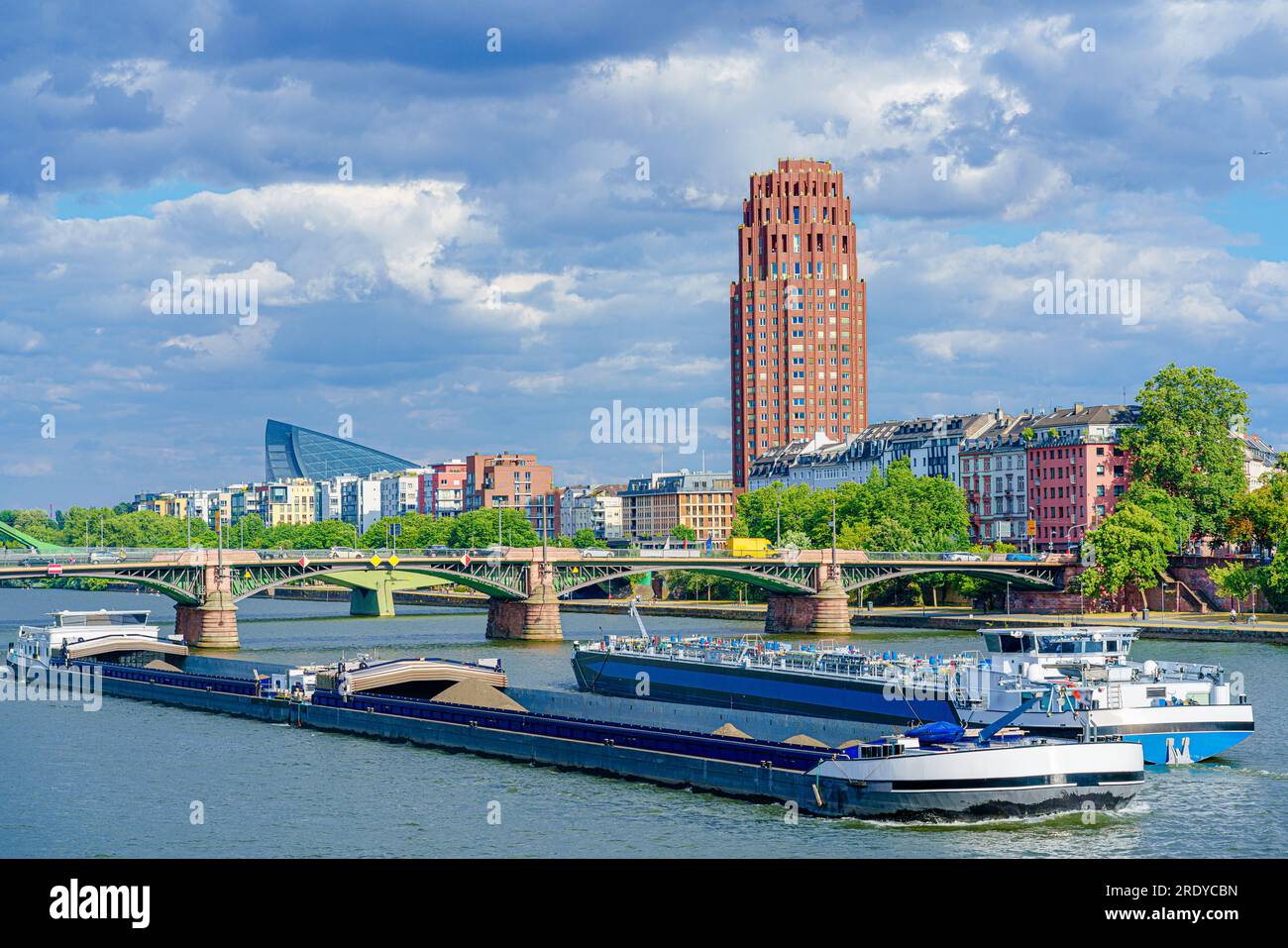 Two barges sail the River Main in Frankfurt, Germany Stock Photo - Alamy