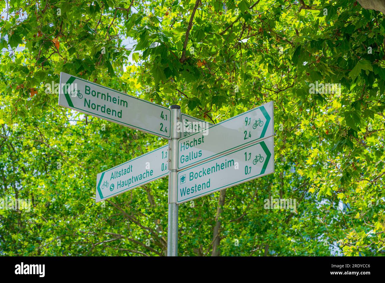 Frankfurt am Main, Germany. July 5, 2023. Signpost showing directions ...
