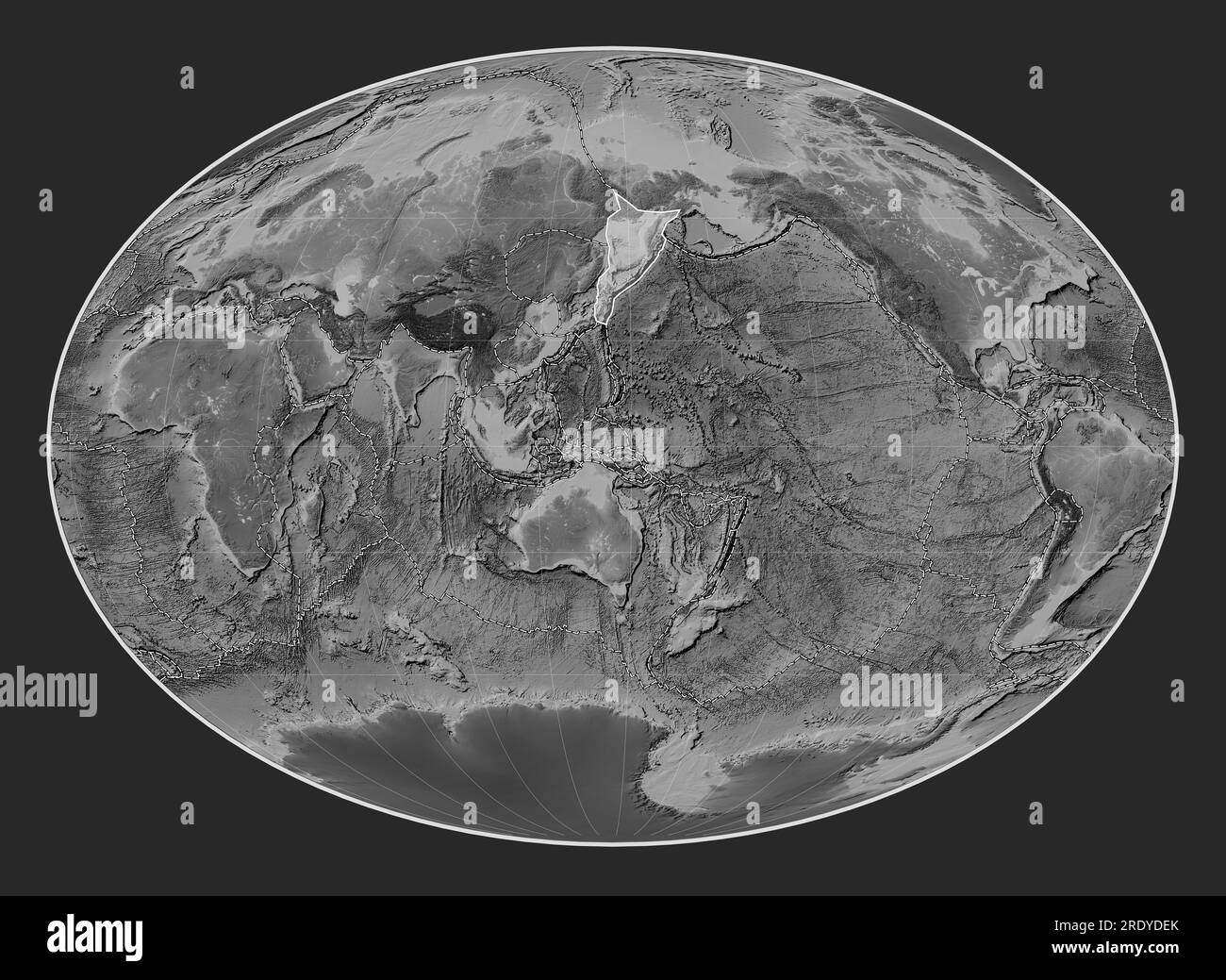 Okhotsk Tectonic Plate On The Grayscale Elevation Map In The Fahey Projection Centered