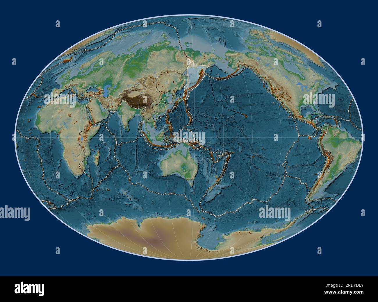 Okhotsk tectonic plate on the physical elevation map in the Fahey ...