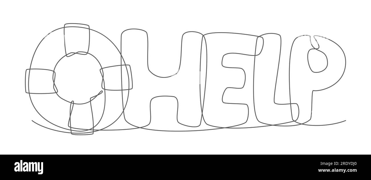 Help One line drawing isolated on white background Stock Vector Image ...