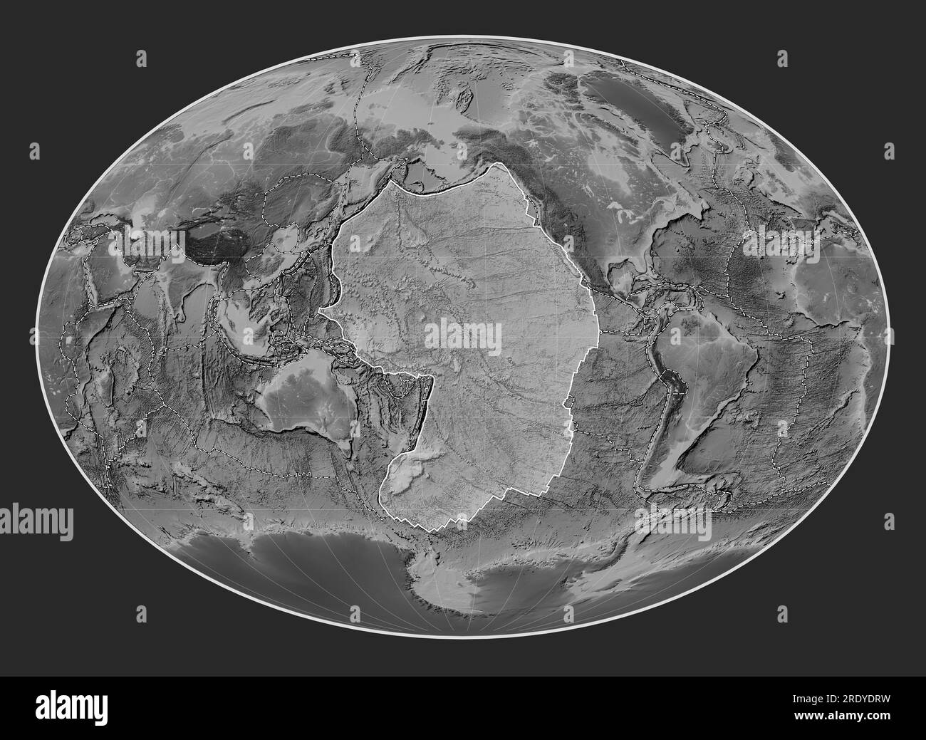 Pacific Tectonic Plate On The Grayscale Elevation Map In The Fahey Projection Centered