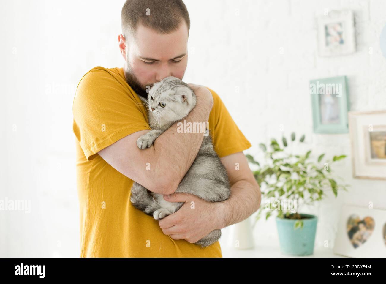 Man embracing cat hi-res stock photography and images - Alamy