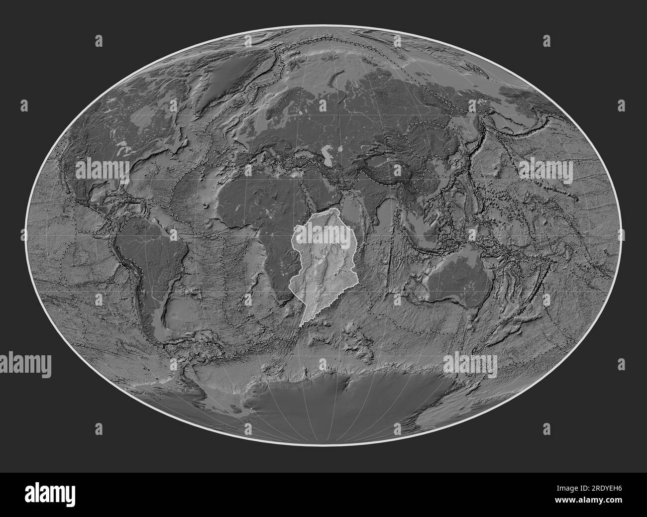 Somalian tectonic plate on the bilevel elevation map in the Fahey ...