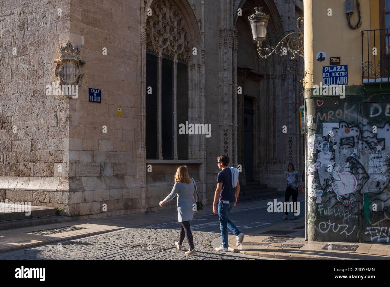 Street scene in front of the Lonja, the silk exchange, which has been a ...