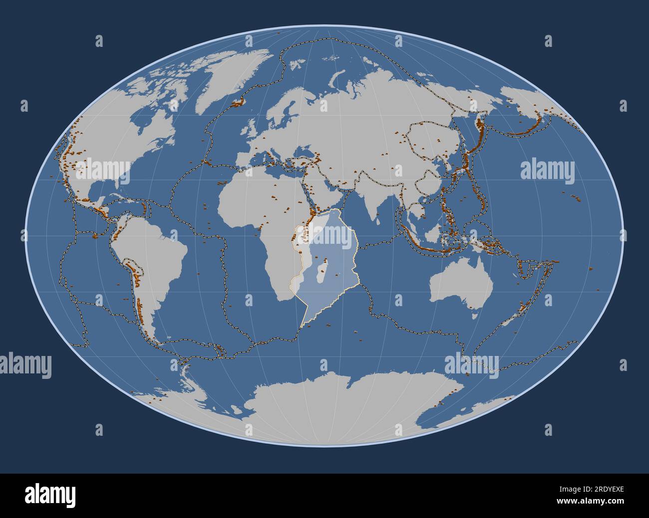 Somalian tectonic plate on the solid contour map in the Fahey ...