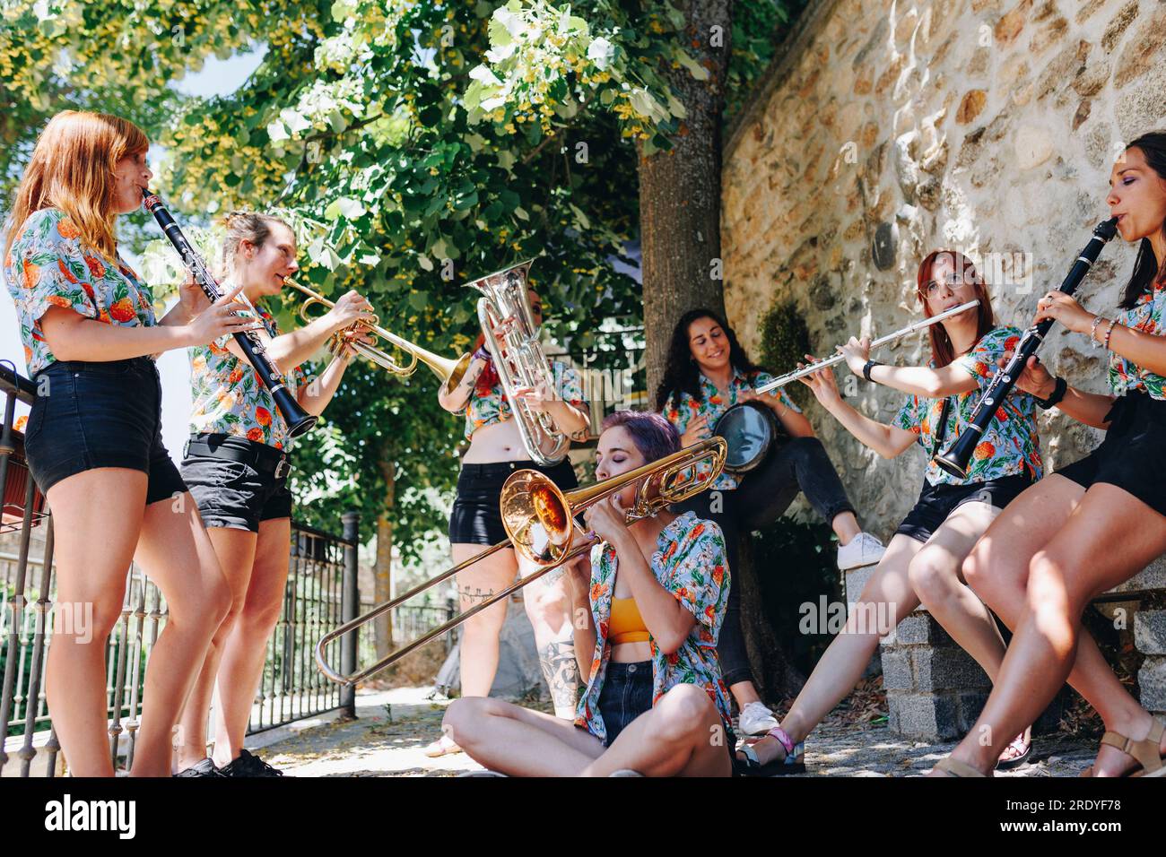 Women's folk group doing rehearsel with instruments Stock Photo - Alamy
