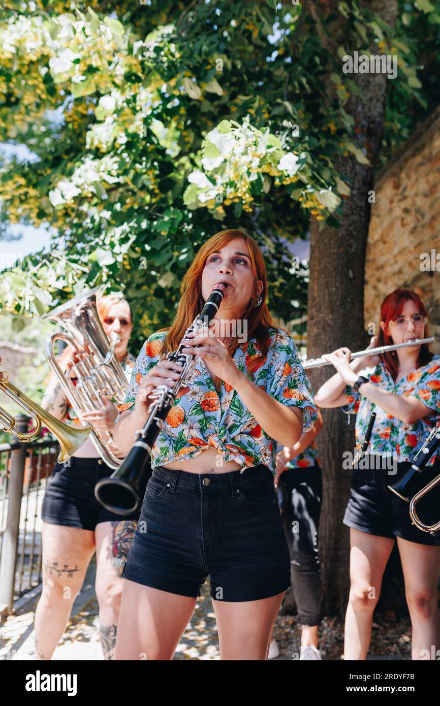 Women's folk group doing rehearsel with wind instruments Stock Photo ...