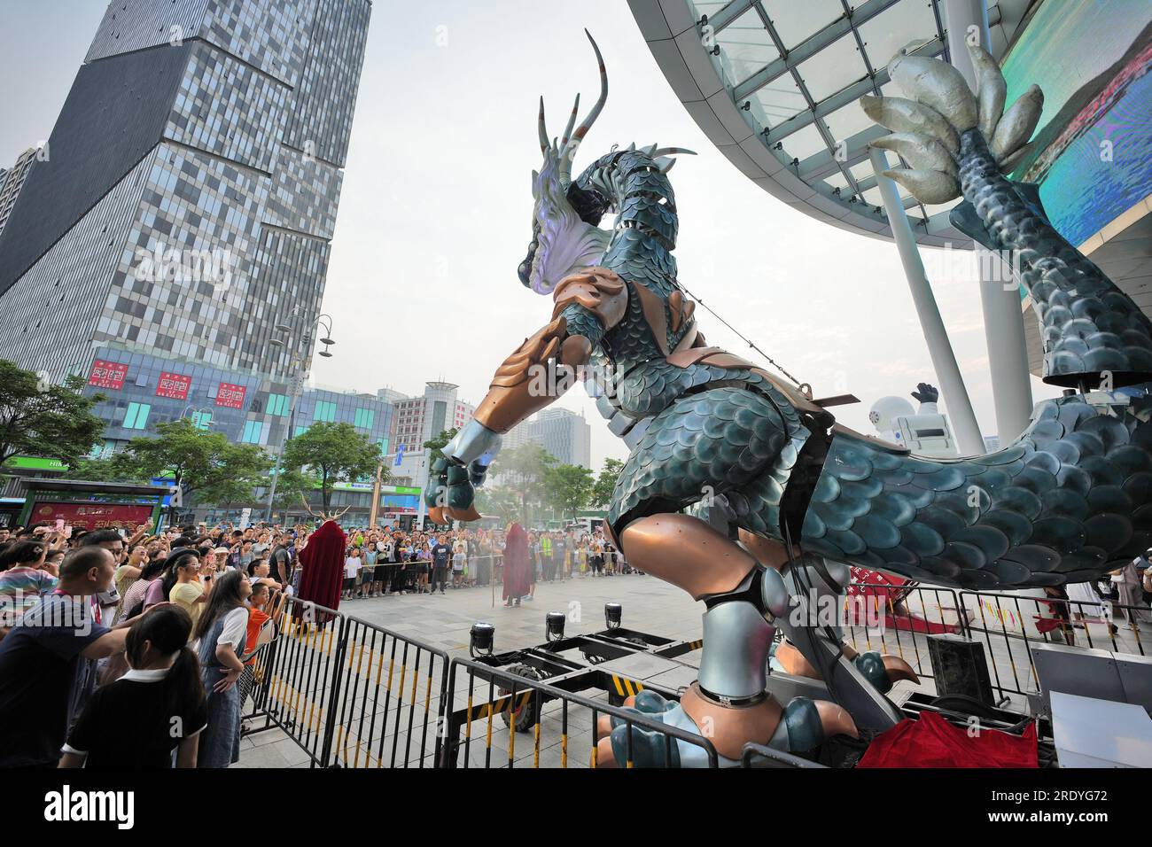 YANTAI, CHINA - JULY 23, 2023 - A 10-meter-high mech dragon performs at ...