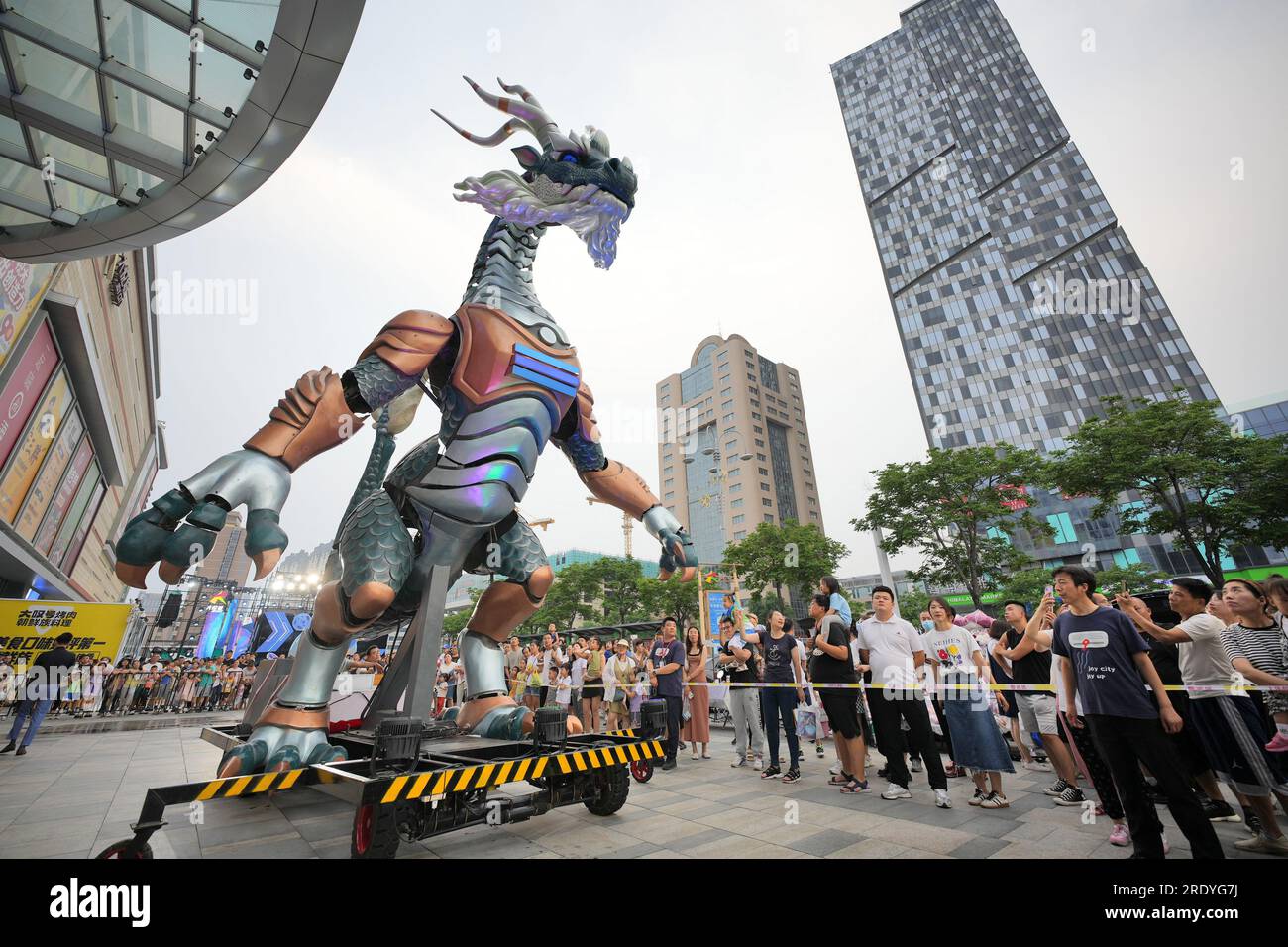 YANTAI, CHINA - JULY 23, 2023 - A 10-meter-high mech dragon performs at ...
