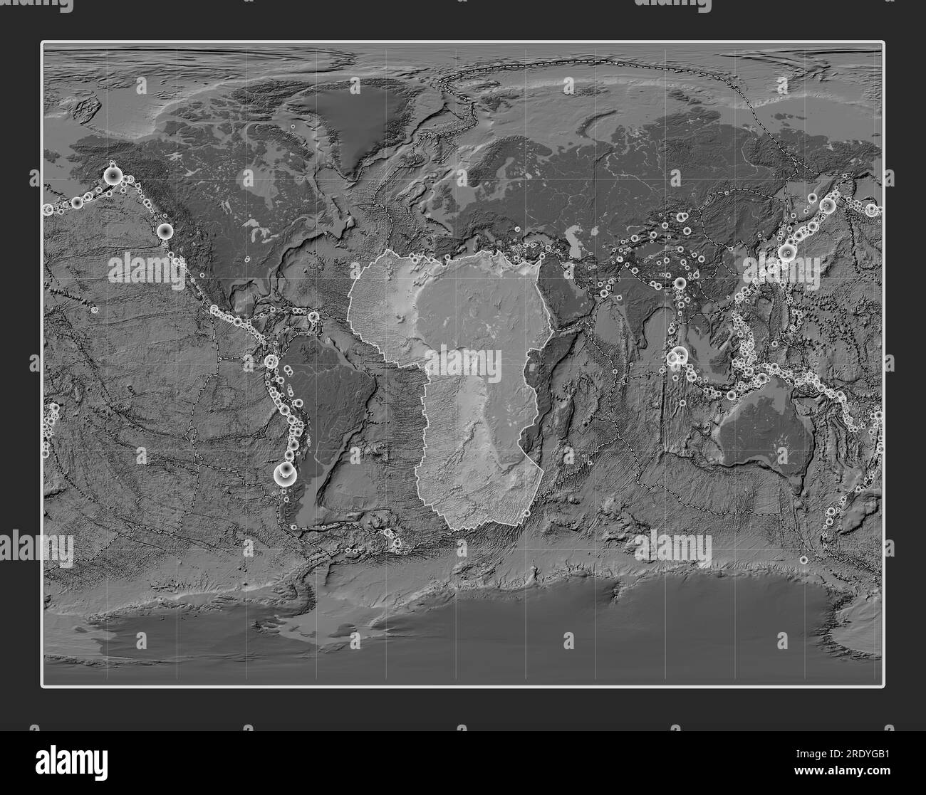 African tectonic plate on the bilevel elevation map in the Gall ...