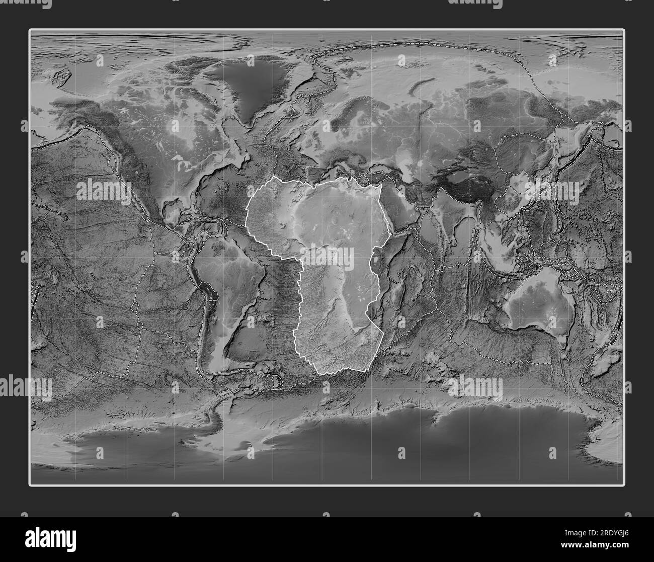 African tectonic plate on the grayscale elevation map in the Gall ...
