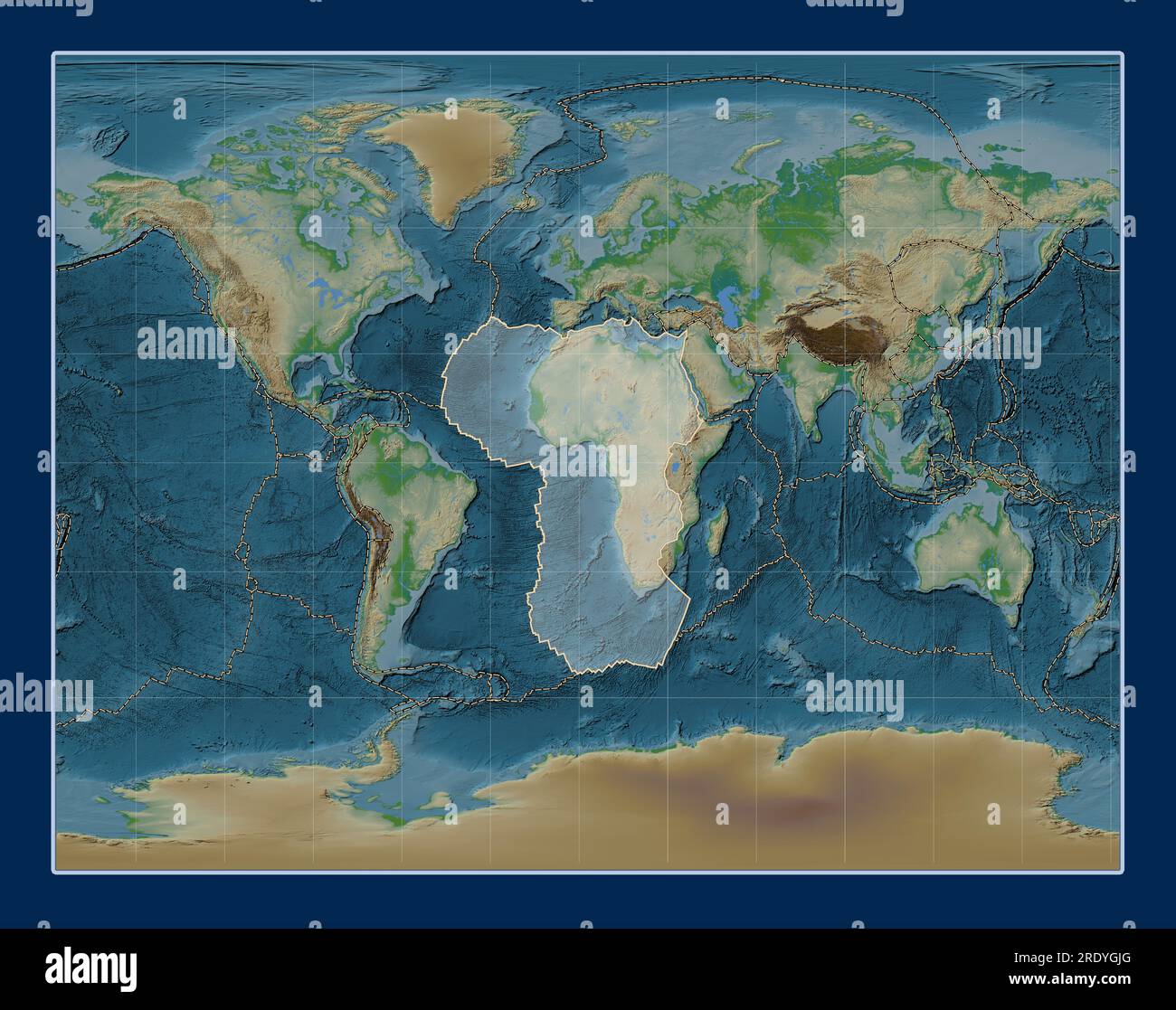 African tectonic plate on the physical elevation map in the Gall ...