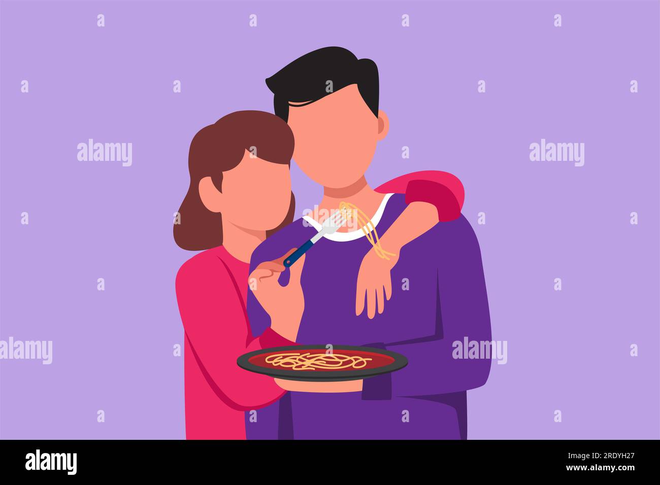 Character flat drawing romantic woman feeding husband with Italian ...