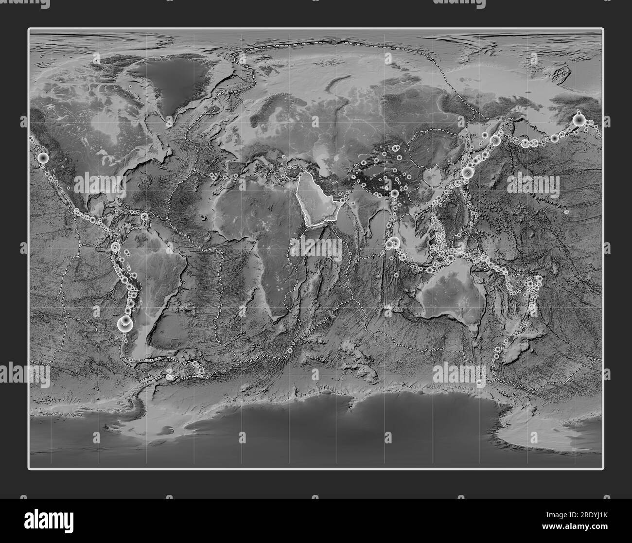 Arabian tectonic plate on the grayscale elevation map in the Gall ...
