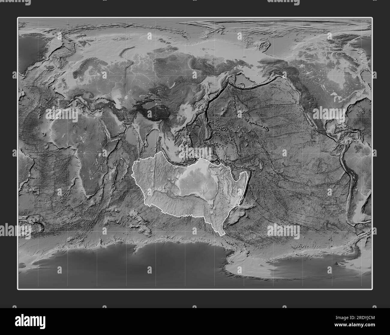 Australian tectonic plate on the grayscale elevation map in the Gall ...