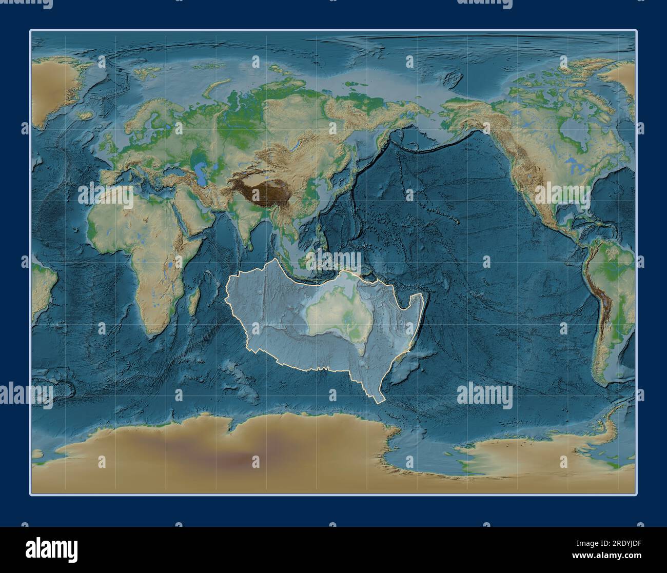 Australian tectonic plate on the physical elevation map in the Gall ...