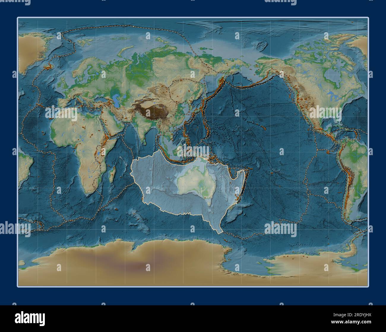 Australian tectonic plate on the physical elevation map in the Gall ...