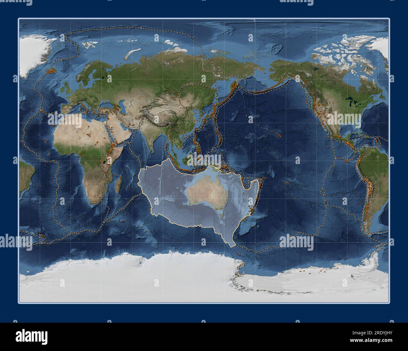 Australian tectonic plate on the Blue Marble satellite map in the Gall ...