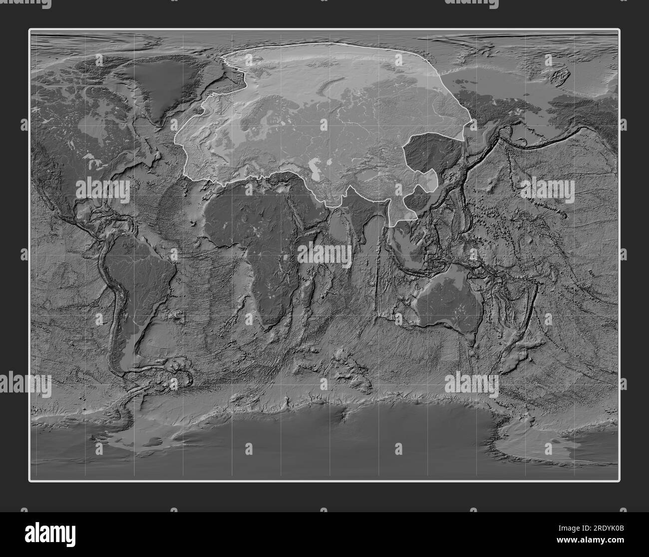 Eurasian tectonic plate on the bilevel elevation map in the Gall ...
